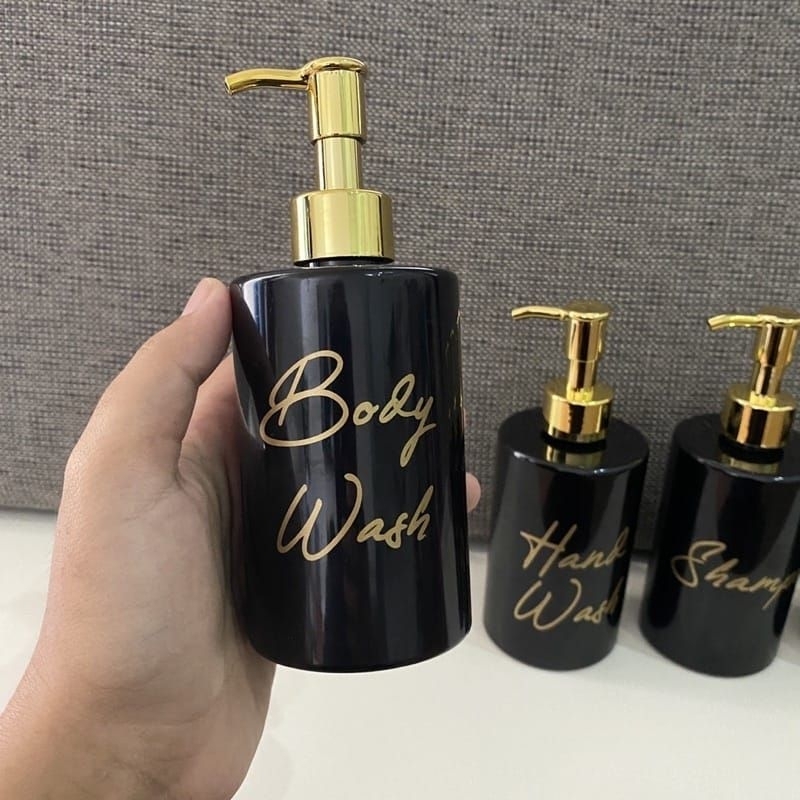 Jual Botol isi ulang + LABEL STIKER 270ml HITAM Pump | Wadah Reffil ...