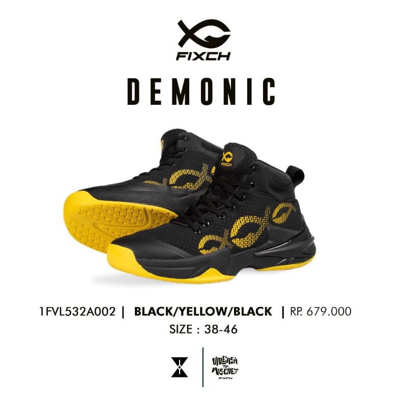 Jual FIXCH SEPATU VOLI/VOLLEY ORIGINAL DEMONIC BLACK YELLOW BLACK/fixch ...