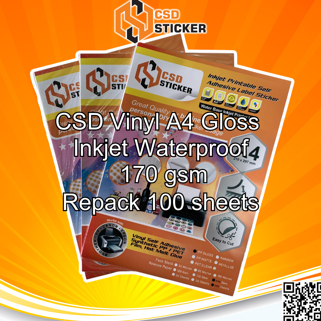 Jual CSD Sticker Vinyl Print Inkjet White Glos A4 Waterproof Stiker ...