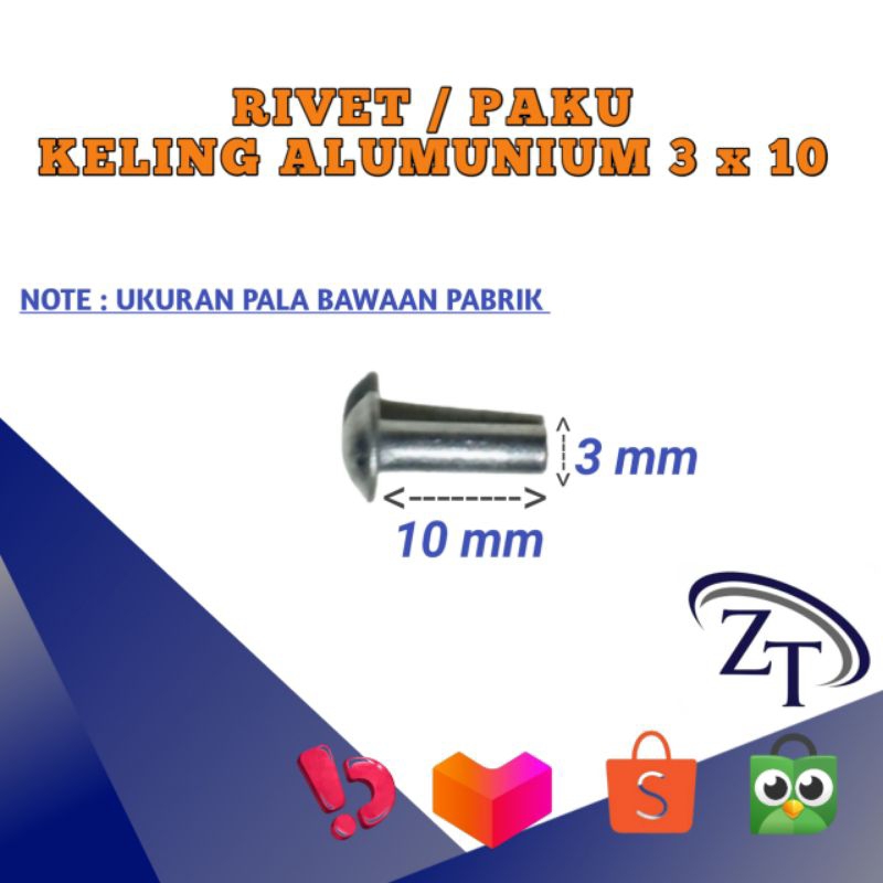 Jual Rivet Paku Keling Alumunium Diameter 3mm x 10mm Keling Alumunium Keling Ketok | Shopee ...