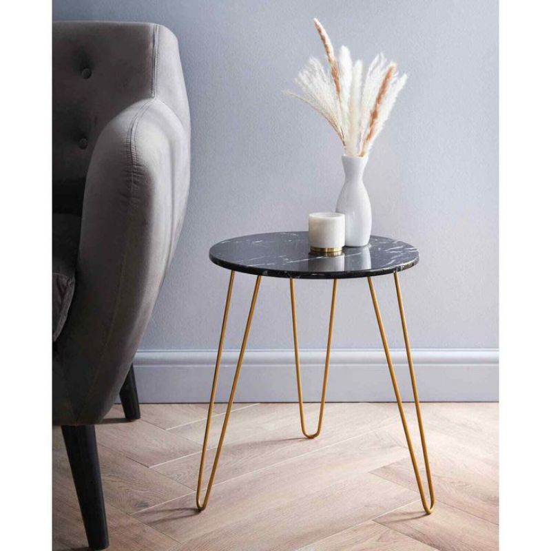 Jual Meja Kamar Bulat Aesthetic Hitam Kaki Gold | Shopee Indonesia