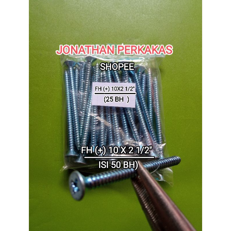 Jual sekrup putih full drat fh(+) 10x21/2" (6cm) isi 25bh | Shopee ...