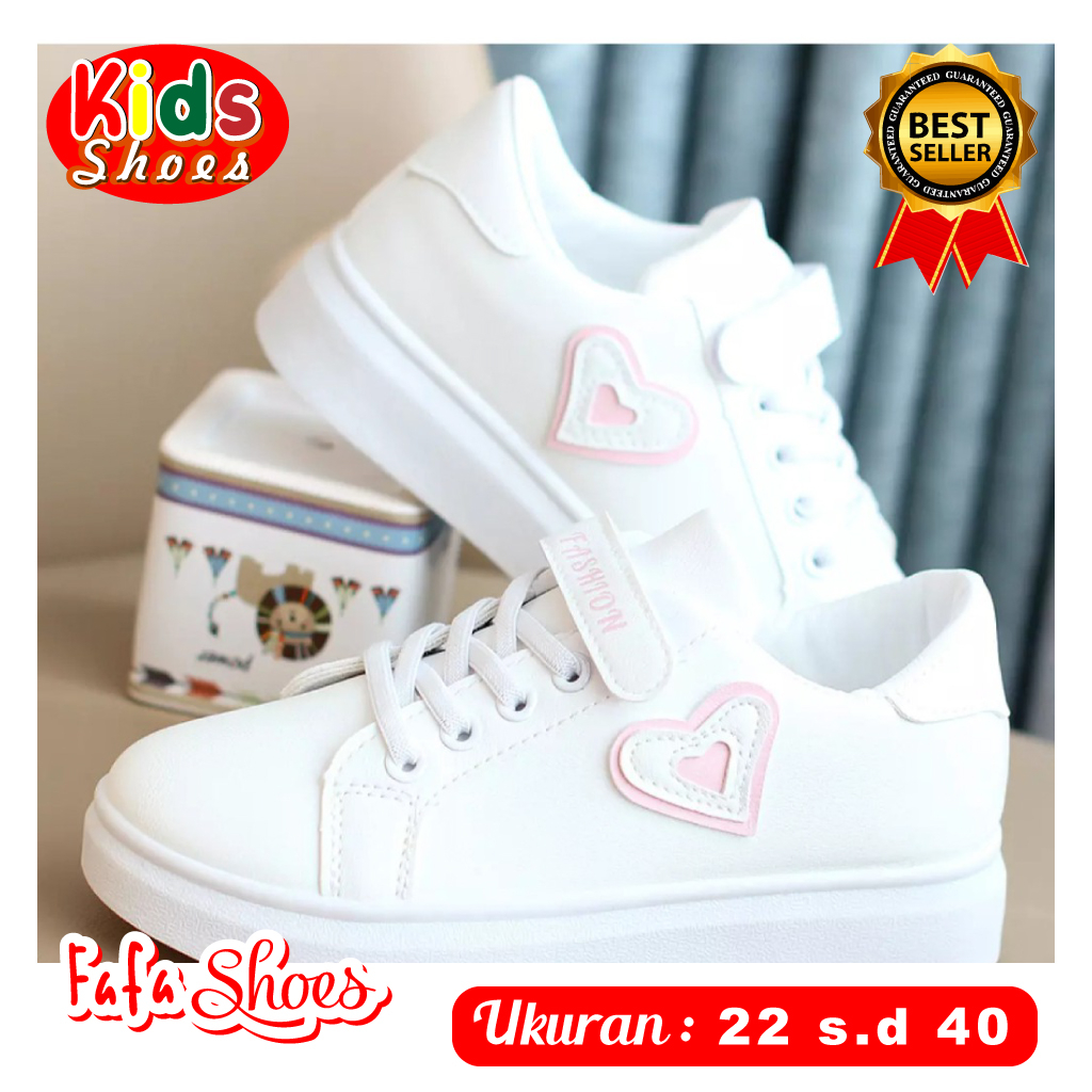 Jual fafa Sepatu Anak Sneaker Prepet Motif Double Hati Putih Murah Lucu ...