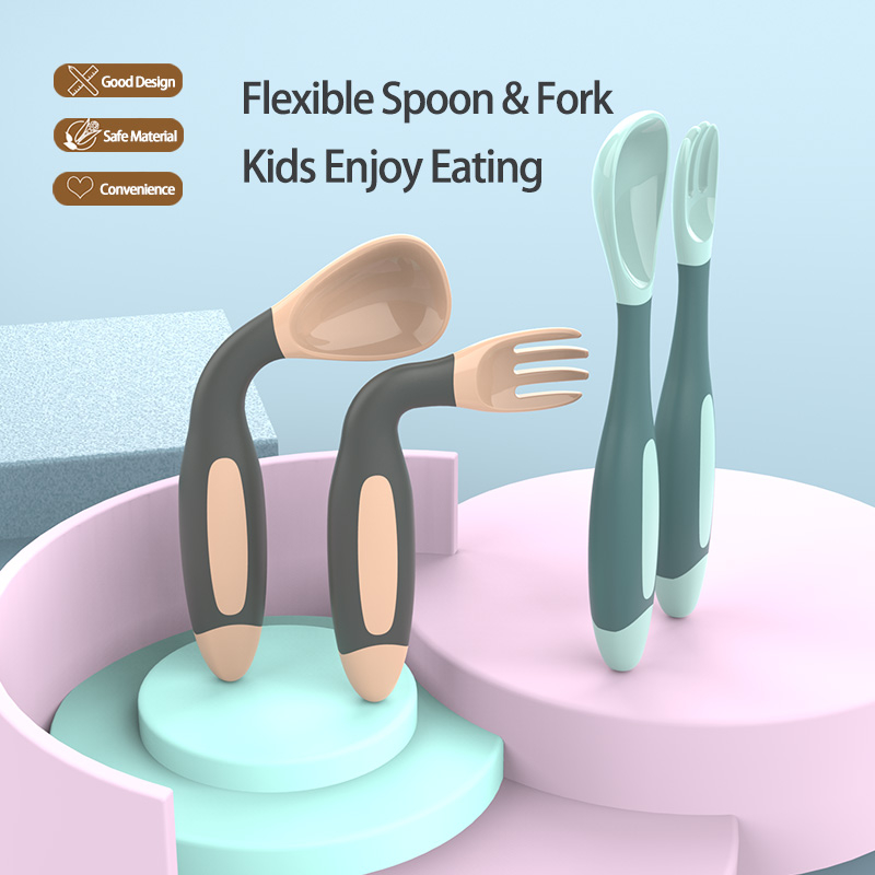 Jual x-Mart BPA-FREE Baby Spoon Fork Set Flexible Kids Silicone Spoon and Fork/ Set Sendok Garpu ...