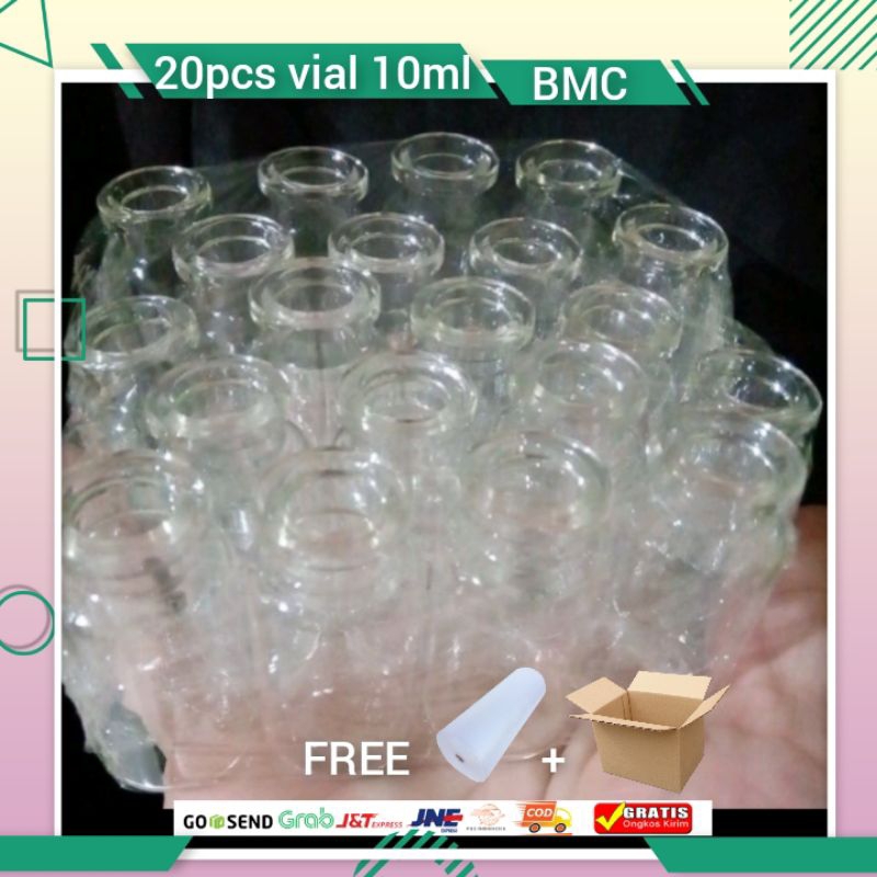 Jual ( 10ml 20pcs+2pcs ) BOTOL VIAL KACA + TUTUP KARET 10ml / 20pcs ...