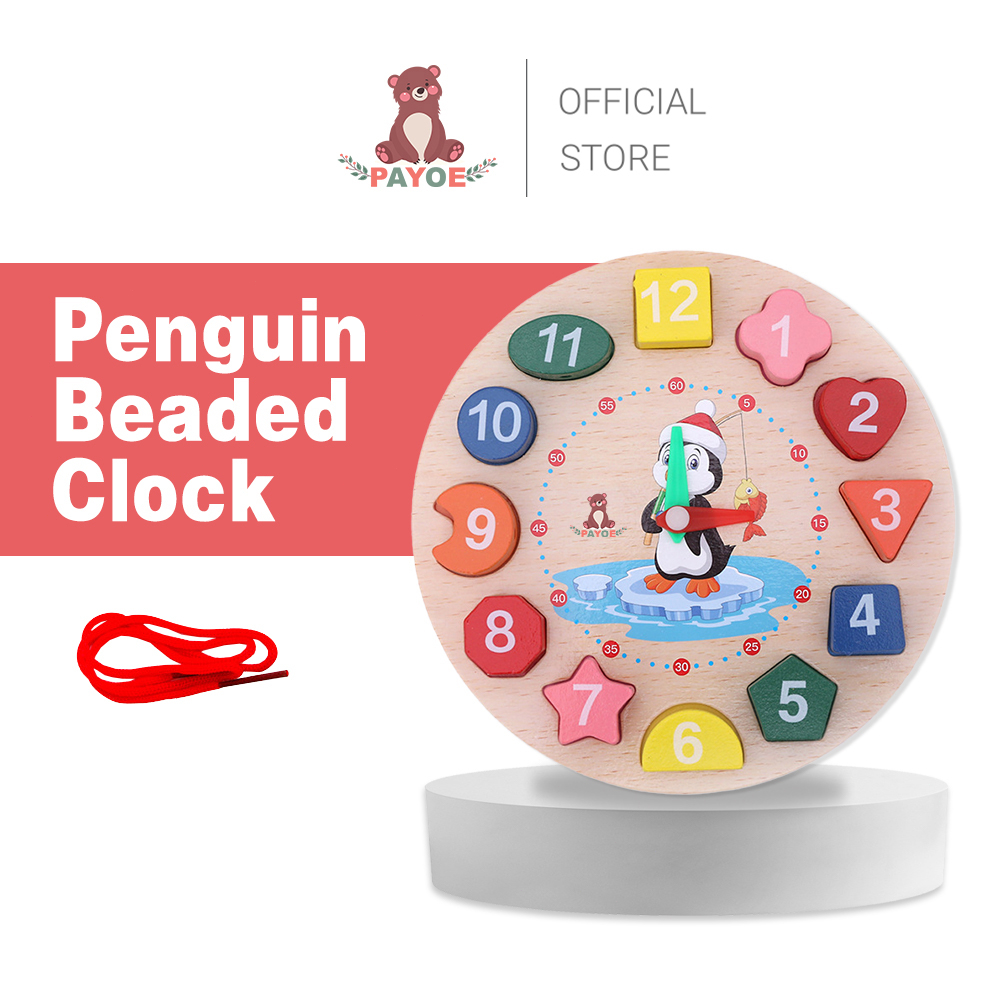 Jual PAYOE Mainan Edukasi Jam Kayu Mainan Kayu Montessori Beeded Clock ...