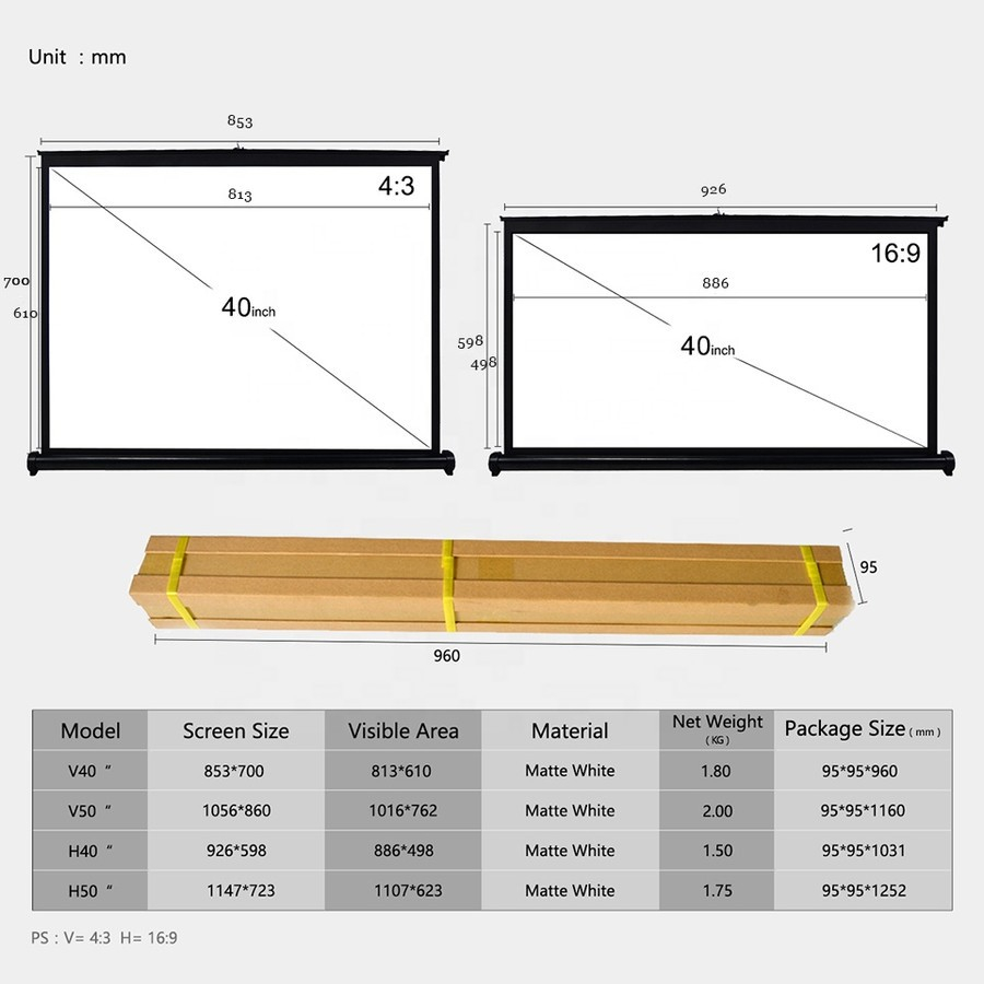 Jual Table Projector Screen Portable Folding-Layar Proyektor Lipat 40 ...