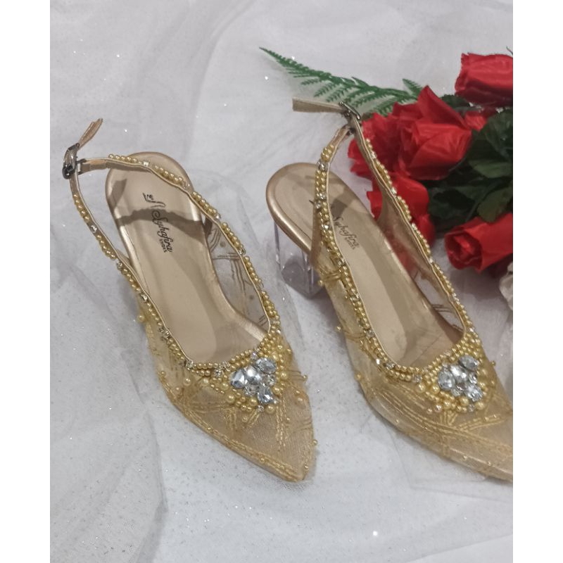 Jual Sepatu Wedding Sepatu Nikah italy hak kaca 5 cm gold | Shopee ...