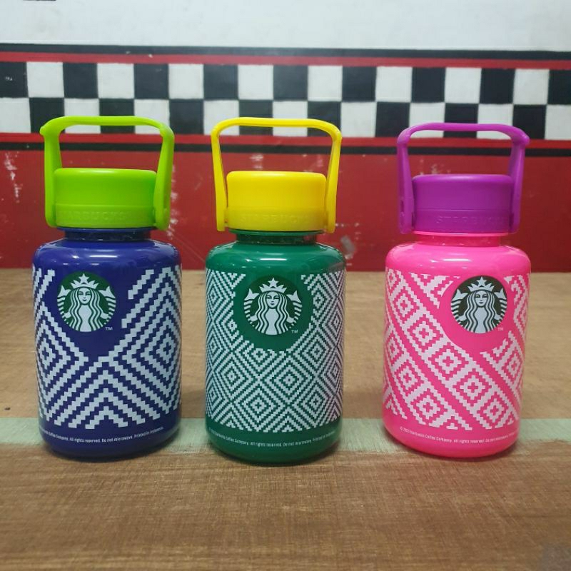Jual Starbucks plastic reusable colourful weave water Bottle 1 Liter ...