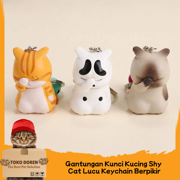 Jual Gantungan kunci kucing shy cat lucu keychain berpikir | Shopee ...