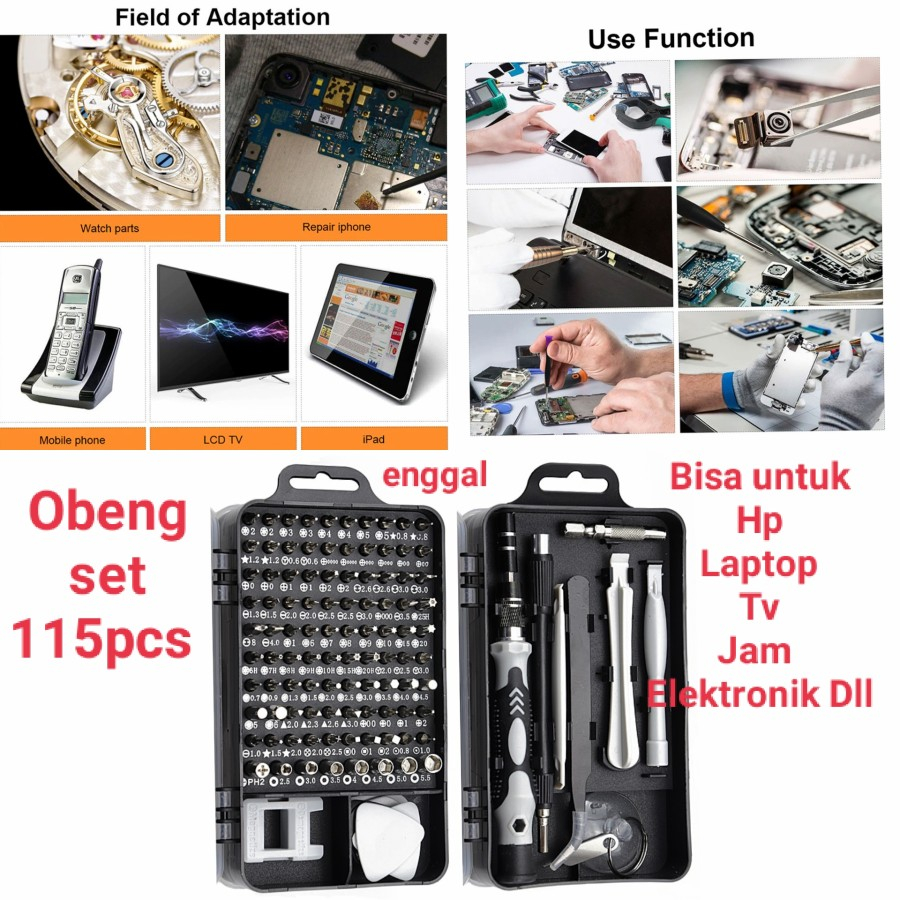Jual Obeng Set 115 in 1 Reparasi Hp Smartphone Laptop Kamera Multifungsi Obeng mini 1 set obeng ...