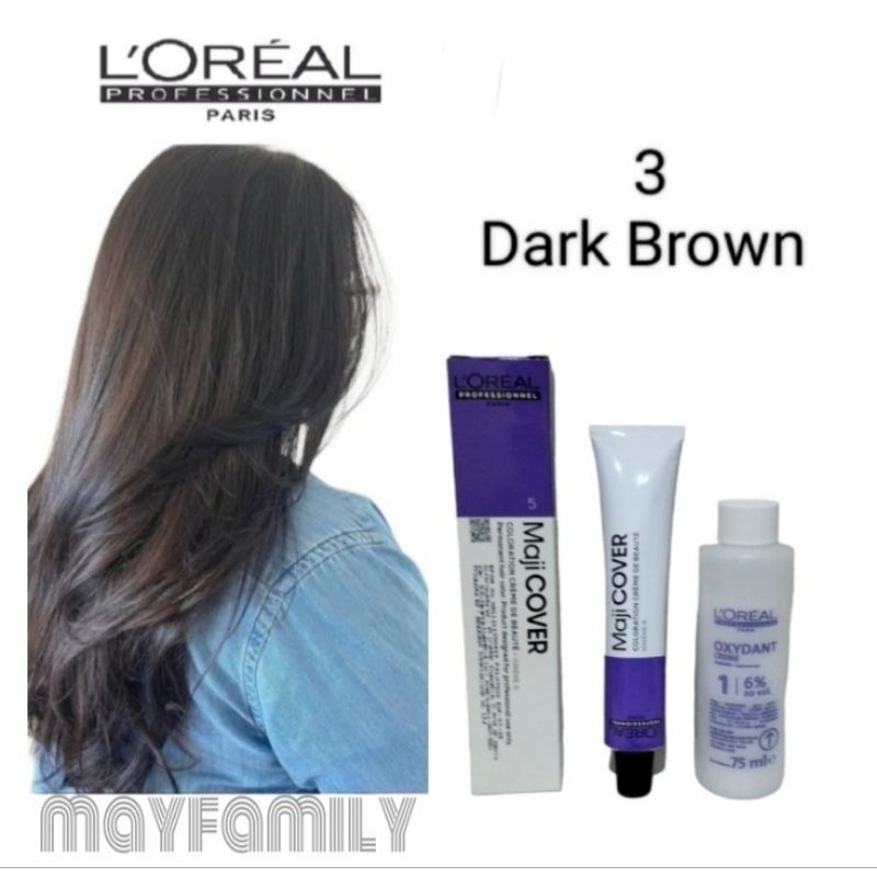 Jual Cat rambut loreal majirel maji cover 3 dark brown + oxidant ...