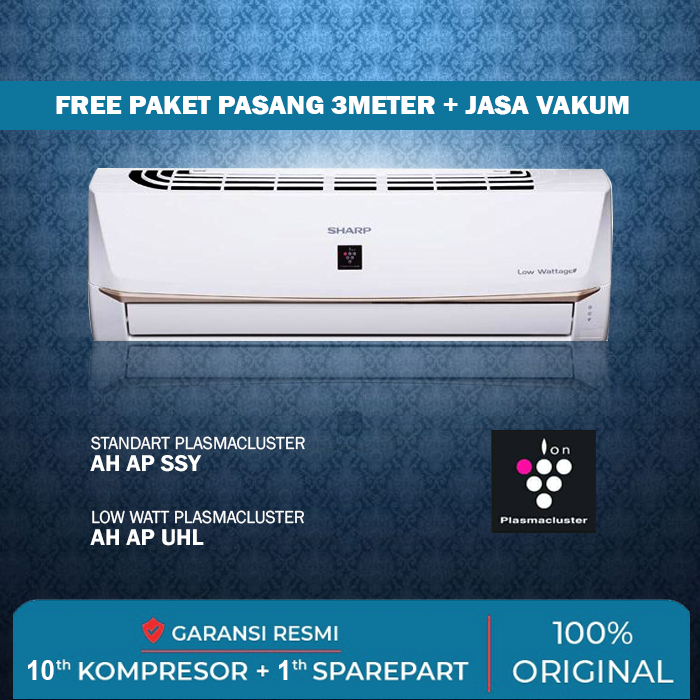 Jual AC SHARP 1/2PK - 3/4PK - 1PK ( PLASMACLUSTER ) + PAKET PASANG 3METER | Shopee Indonesia