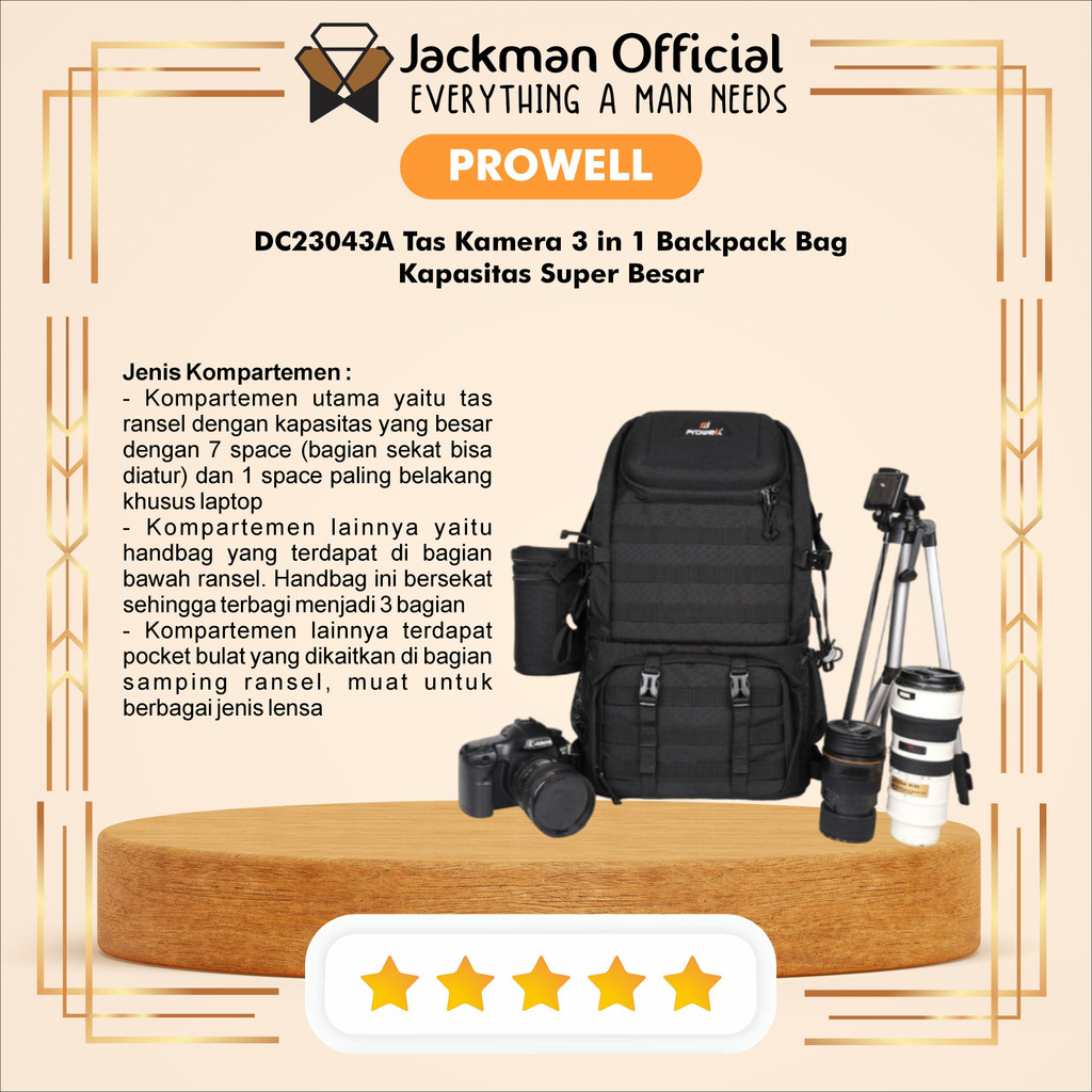 Jual PROWELL DC23043A Tas Kamera 3 in 1 Backpack Bag Kapasitas Super ...