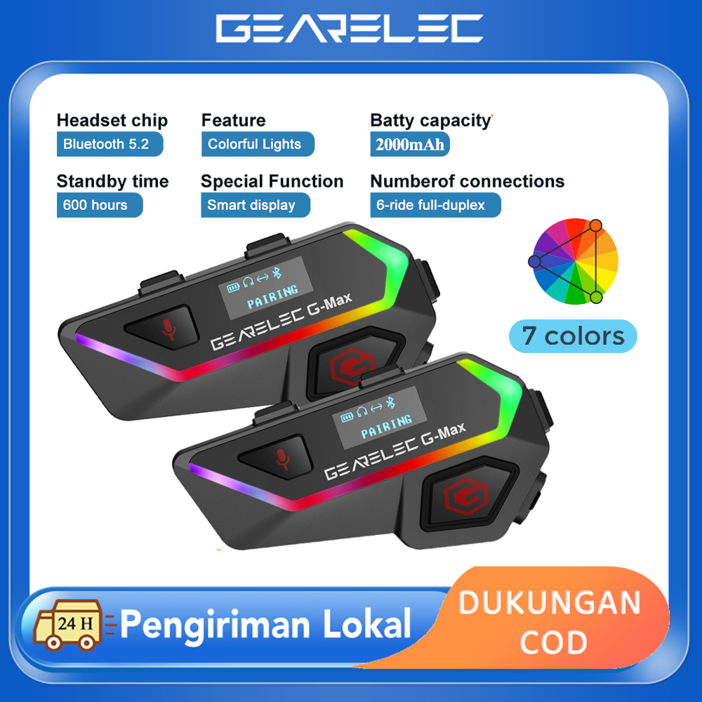 Jual GEARELEC G-Max Helm Sepeda Motor Headset Interkom Bluetooth 2000m 6 Pengendara BT 5.2 ...