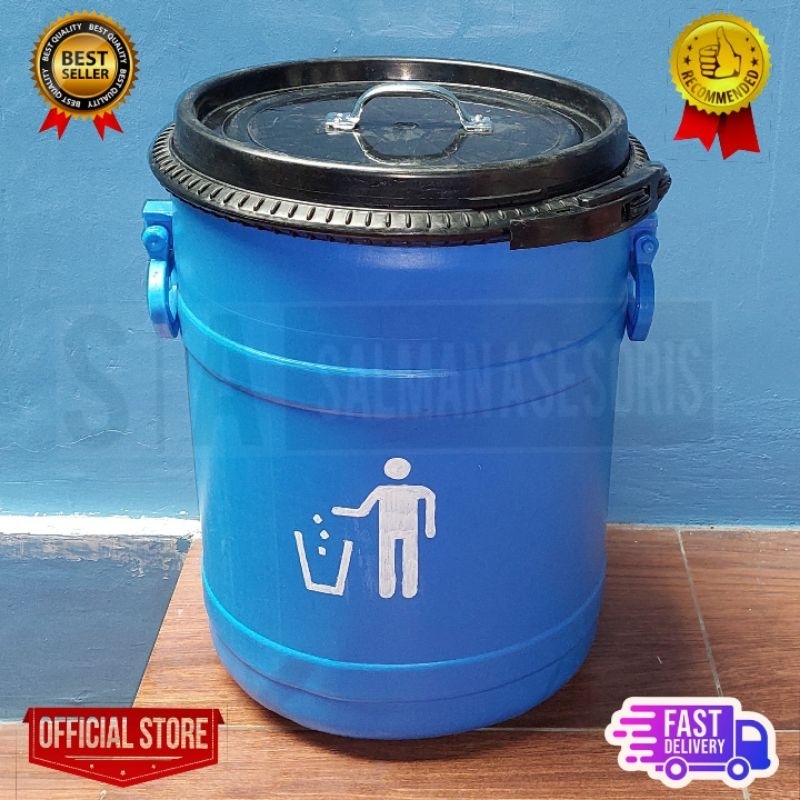 Jual Tong Drum Tempat Sampah Plastik 30 Liter Biru Hitam | Shopee Indonesia