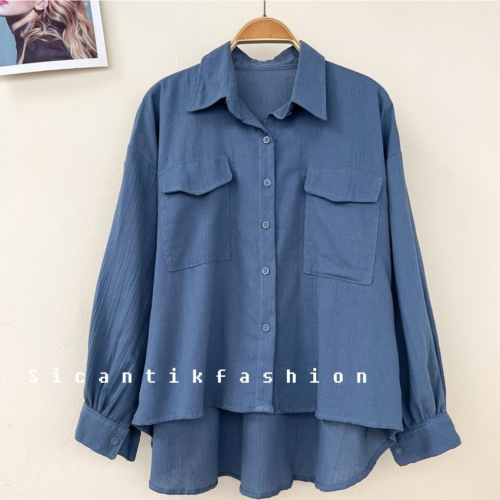 Jual Kemeja Oversize Wanita Linen Crinkle // Atasan Blouse Cewek Style ...
