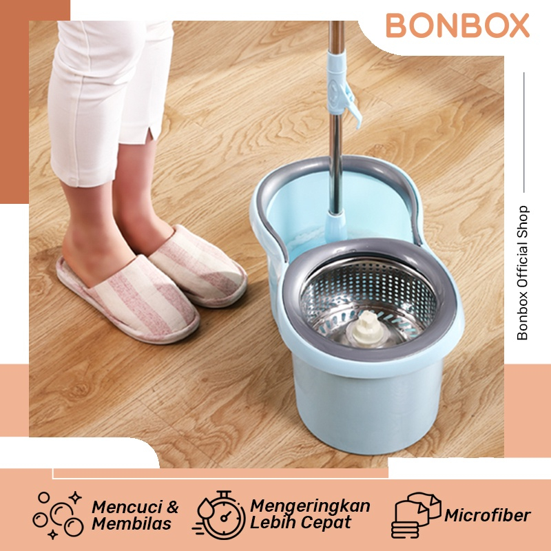 Jual Bonbox Alat Pel Lantai Ember 2 in 1 Kain Fiber dengan Ember Spin Mop Mencuci dan Membilas ...