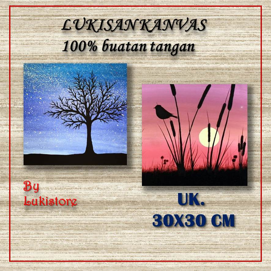 Jual Lukisan Dinding Aesthetic 30x30cm Motif Sunset Perahu | Lukisan ...