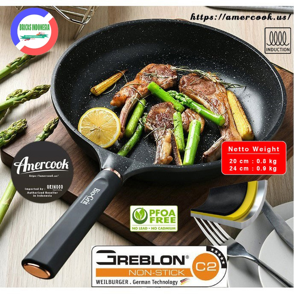 Jual Amercook Teflon Fry Pan Bio-Grit Series Greblon Non-Stick Coating ...
