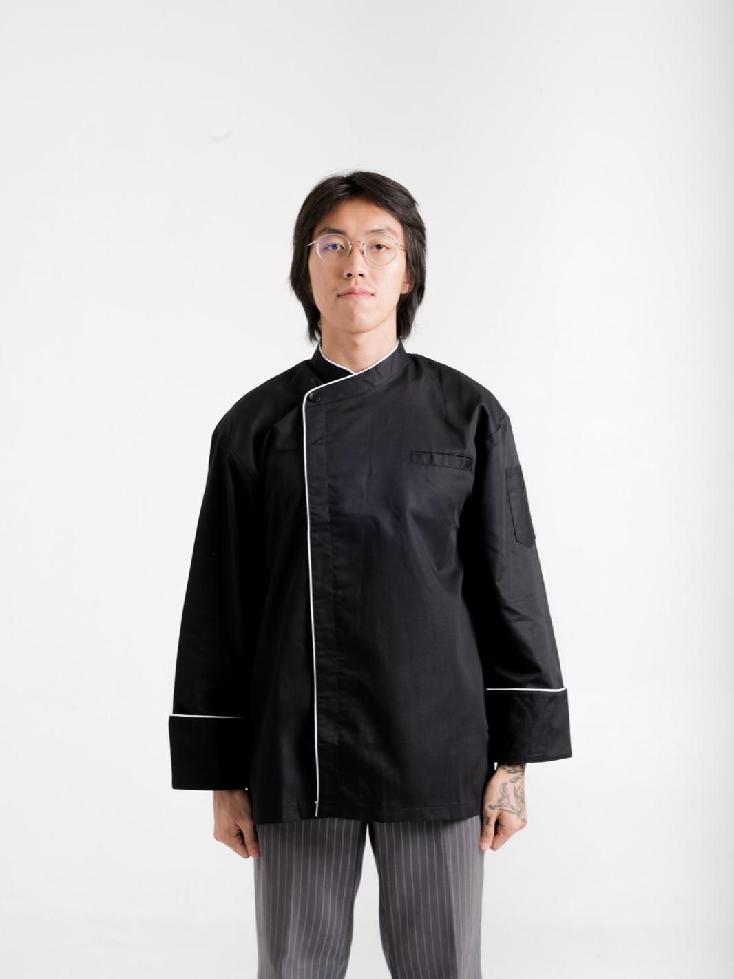 Jual Chef Jacket / Baju Koki Hitam Lengan Panjang Buttonless | Shopee ...