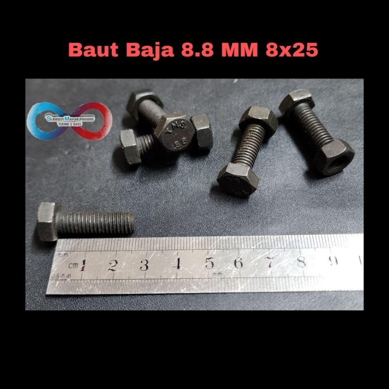 Jual Baut Mur Baja htb (grade 8.8) 8x25 mm FULLDRAT | Shopee Indonesia