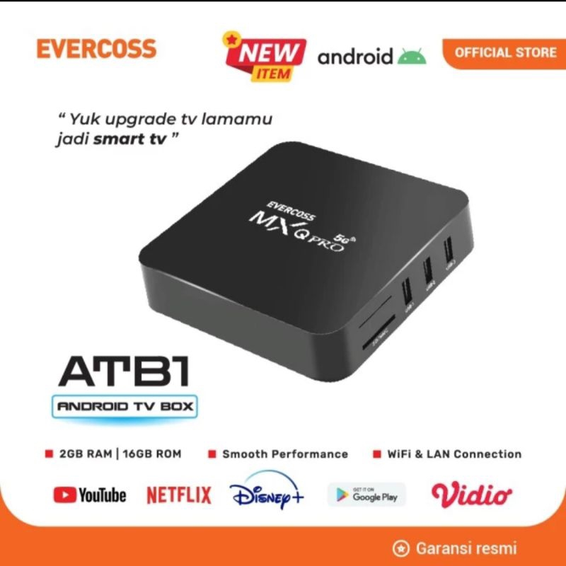 Jual evercoss android tv box atb1 smart TV box ram 2 memori 16 garansi ...