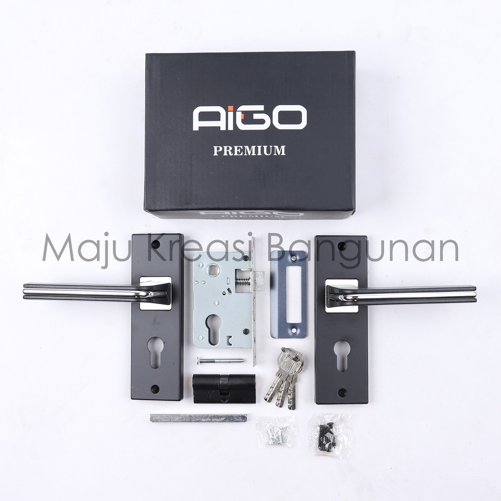Jual Handle Pintu Ukuran Kecil Set AIGO Hitam List Silver Kunci Rumah ...