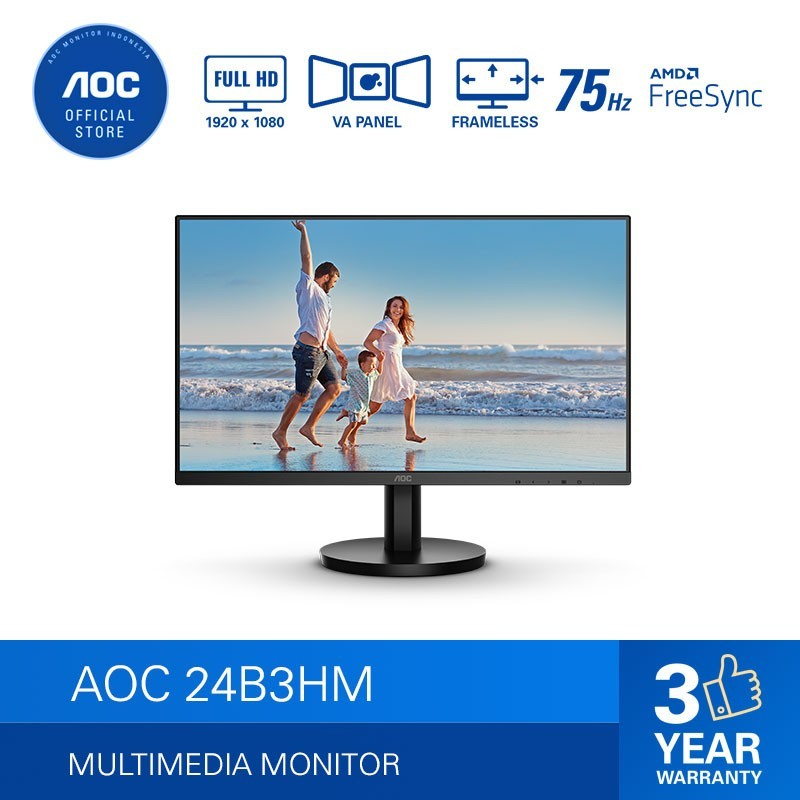 Jual MONITOR AOC 24B3HM 24 1080P 75HZ VGA HDMI Slim Frameless SRGB 100% ...
