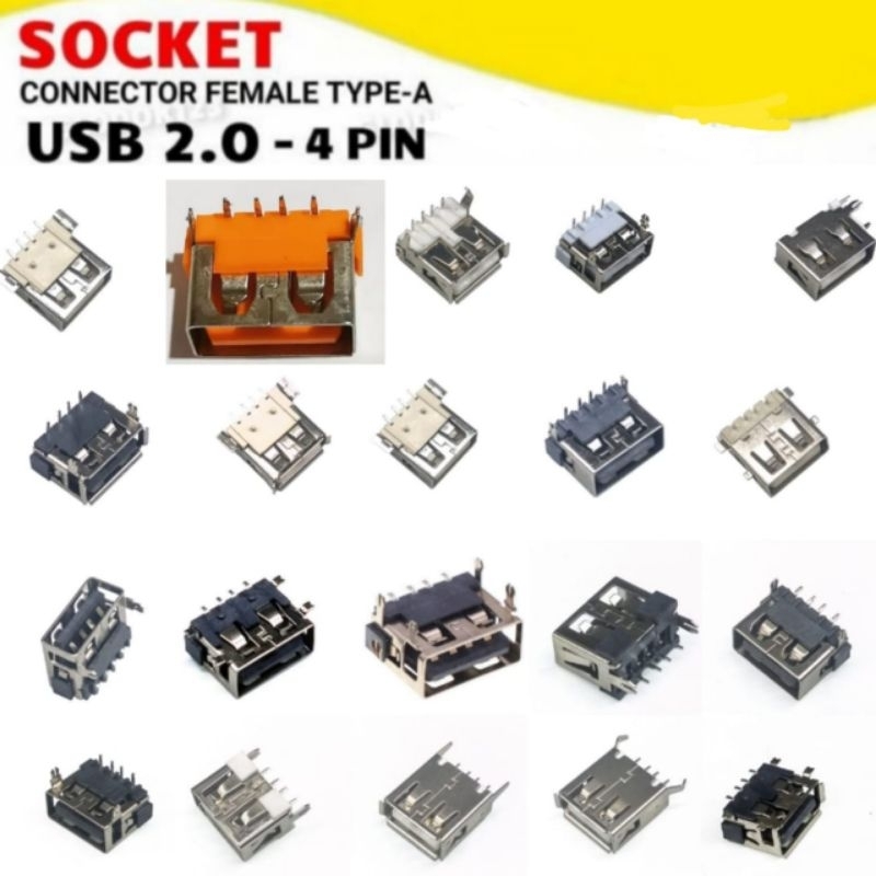 Jual 20 Model Socket USB Type A Female Konektor Soket USB Tipe A 2.0 ...