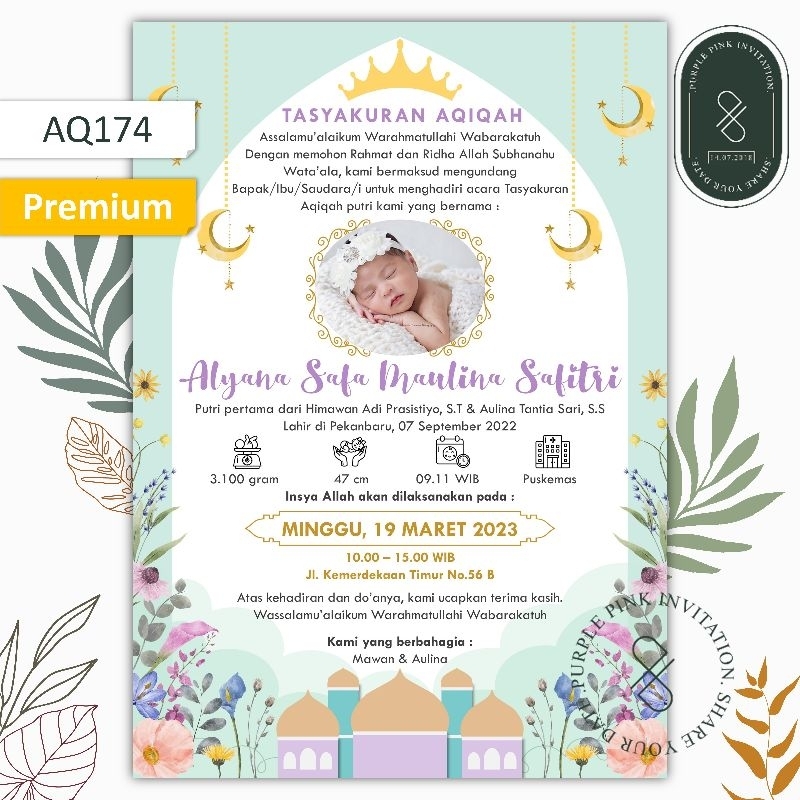 Jual Undangan Digital Aqiqah Code AQ174 Tasmiyah Softfile Tema Flower ...