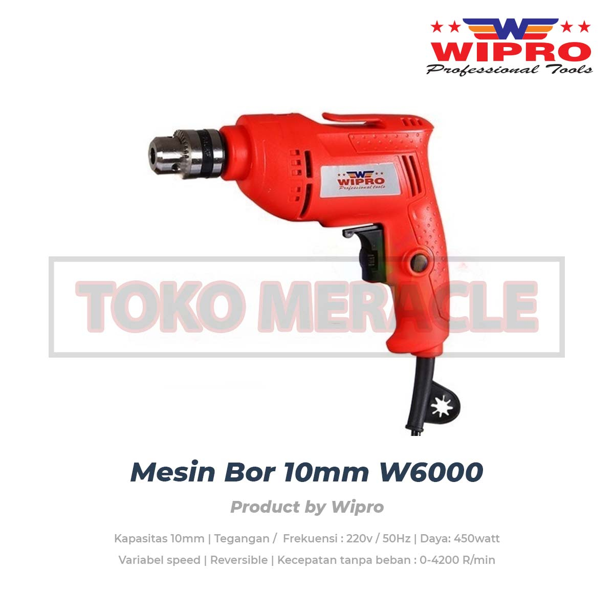 Jual Wipro Mesin Bor Tangan W6000 - Electric Hand Bor 10mm W 6000 W ...