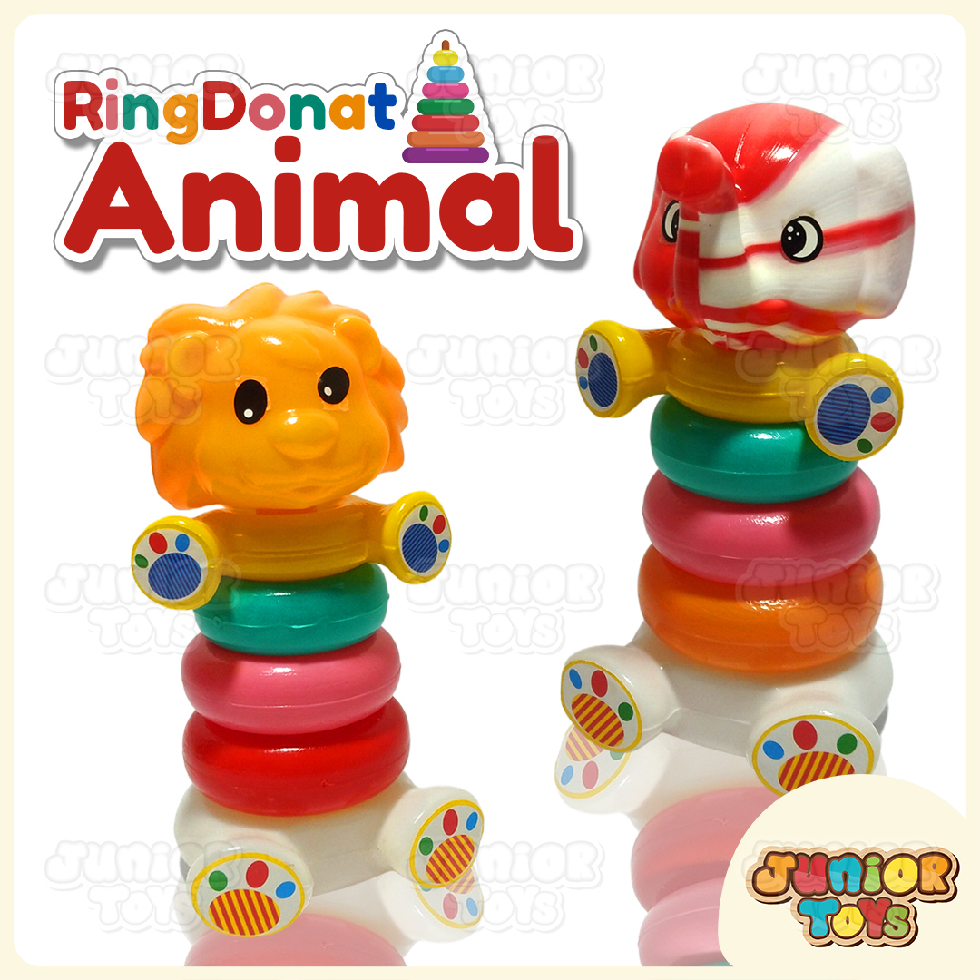 Jual Mainan Edukasi Mainan Bayi Ring Donat Bulat Animal Stacking Donut ...