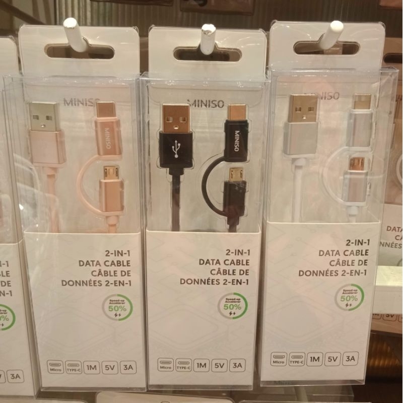 Jual MINISO 2 IN 1 DATA CABLE / KABEL DATA MICRO DAN TYPE-C FAST ...