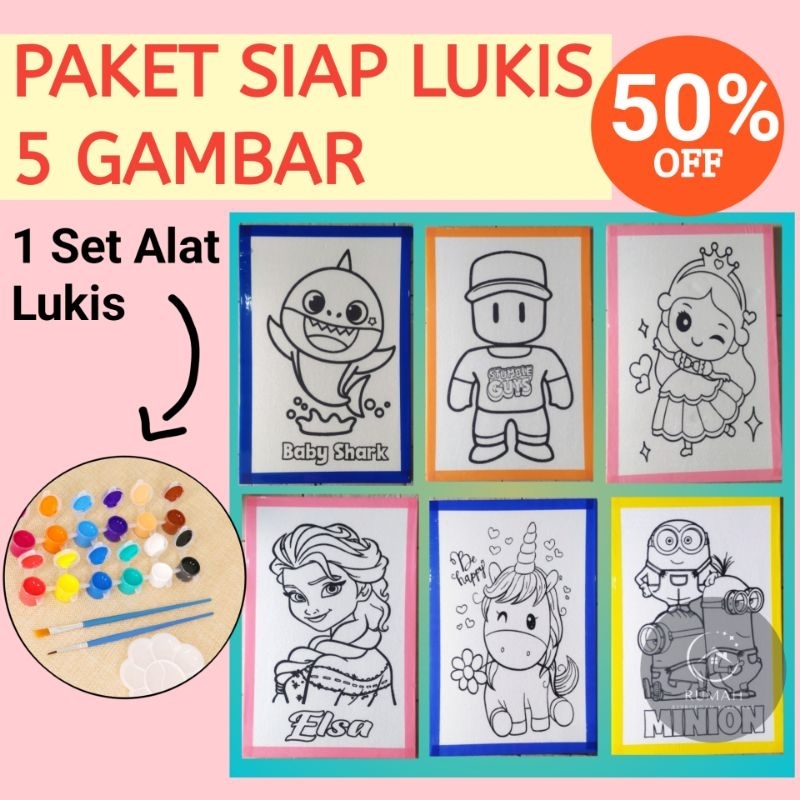 Jual Mainan Edukasi Anak Paket Lukis Lengkap 5 Karakter Dan Alat Lukis ...