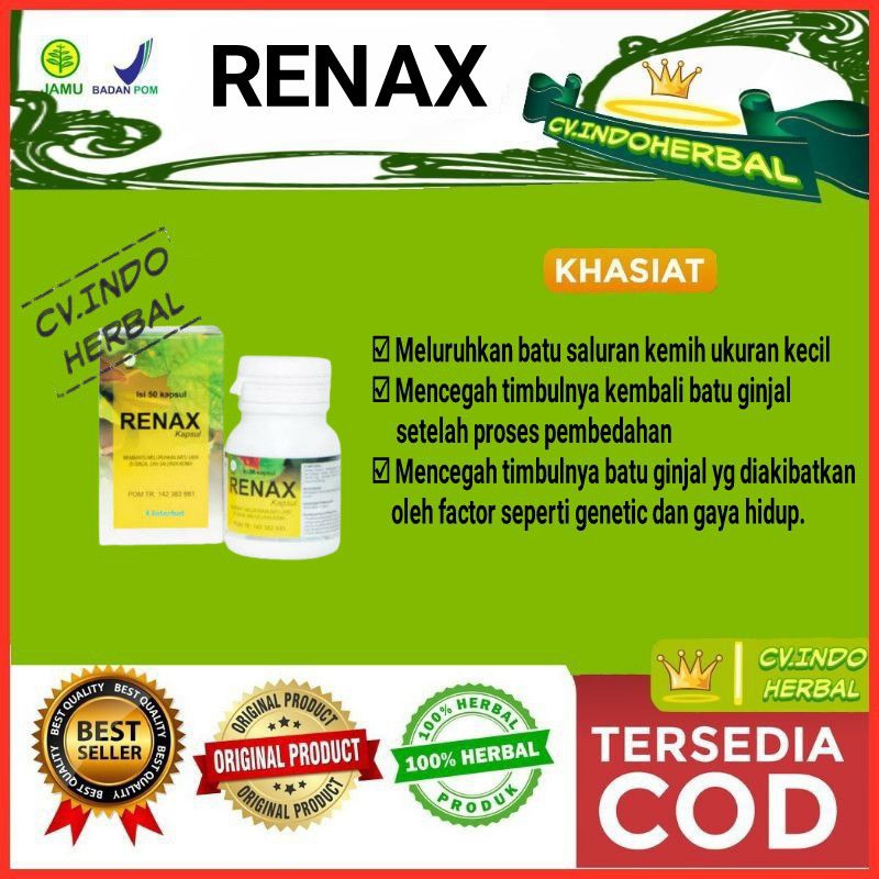 Jual Renax Kapsul Original Membantu Meluruhkan Batu Ginjal Dan Saluran Kemih | Shopee Indonesia
