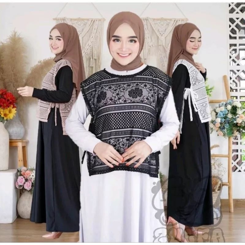 Jual GeA-OUTER VEST BROKAT LACE PENDEK/ROMPI BRUKAT WANITA PENDEK/VEST ...