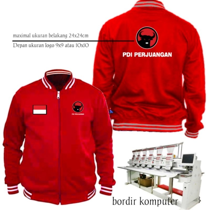 Jual jaket varsity merah PDI perjuangan bordir full depan belakang ...