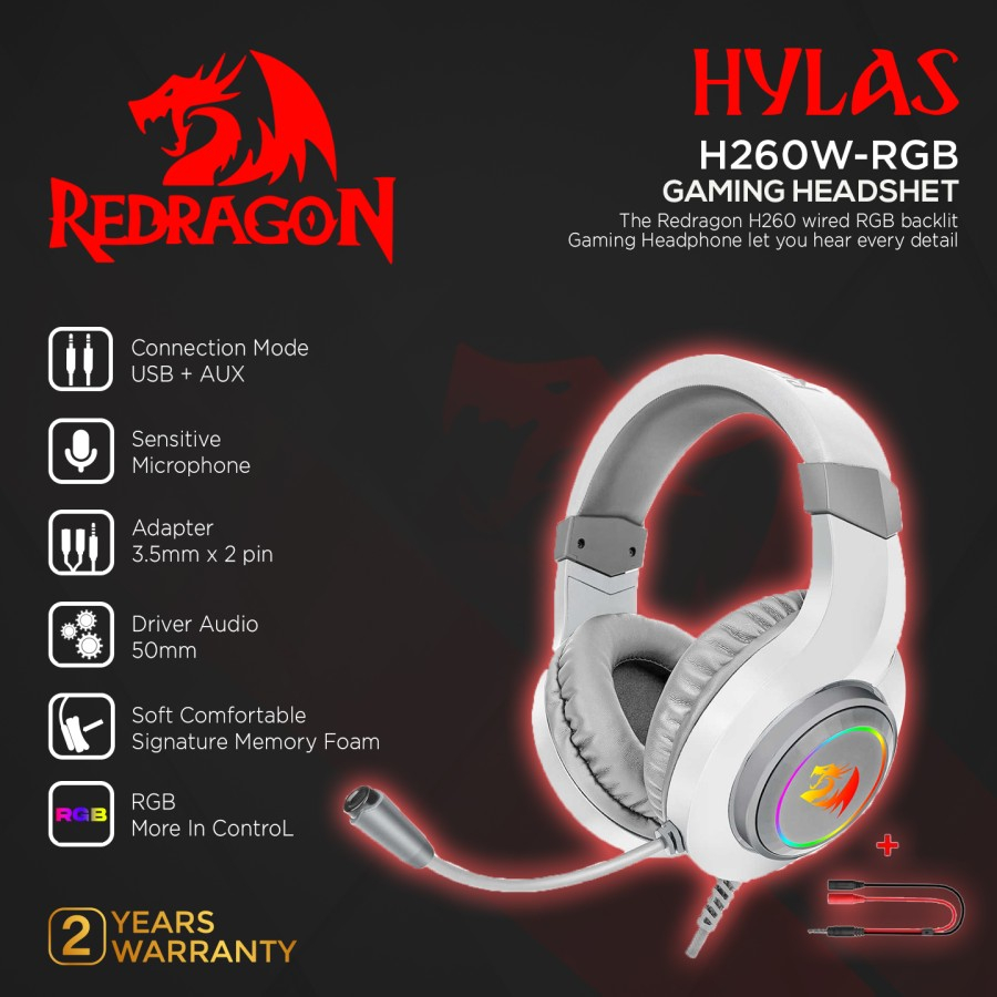 Jual Redragon Gaming Headphone RGB AUX HYLAS - H260RGB | Shopee Indonesia