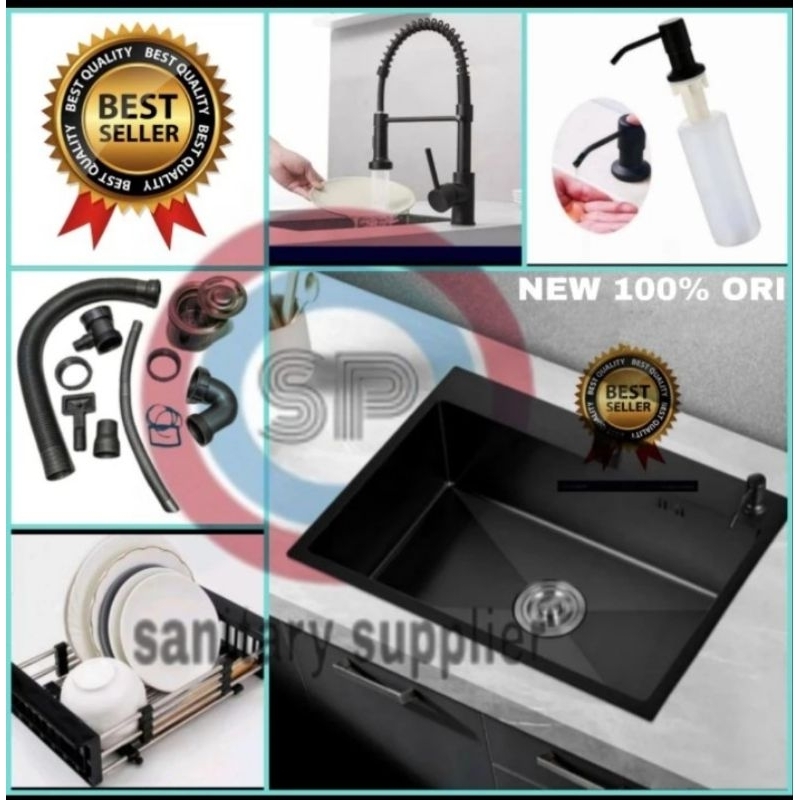 Jual KITCHEN SINK 8050 BLACK LENGKAP KRAN MODEL ONAN/KITCHEN SET ...