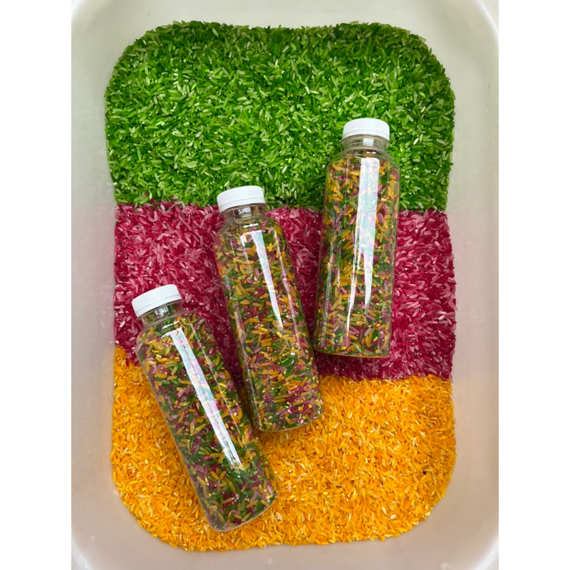 Jual Rainbow rice | beras warna warni | beras sensory play 200gr botol ...