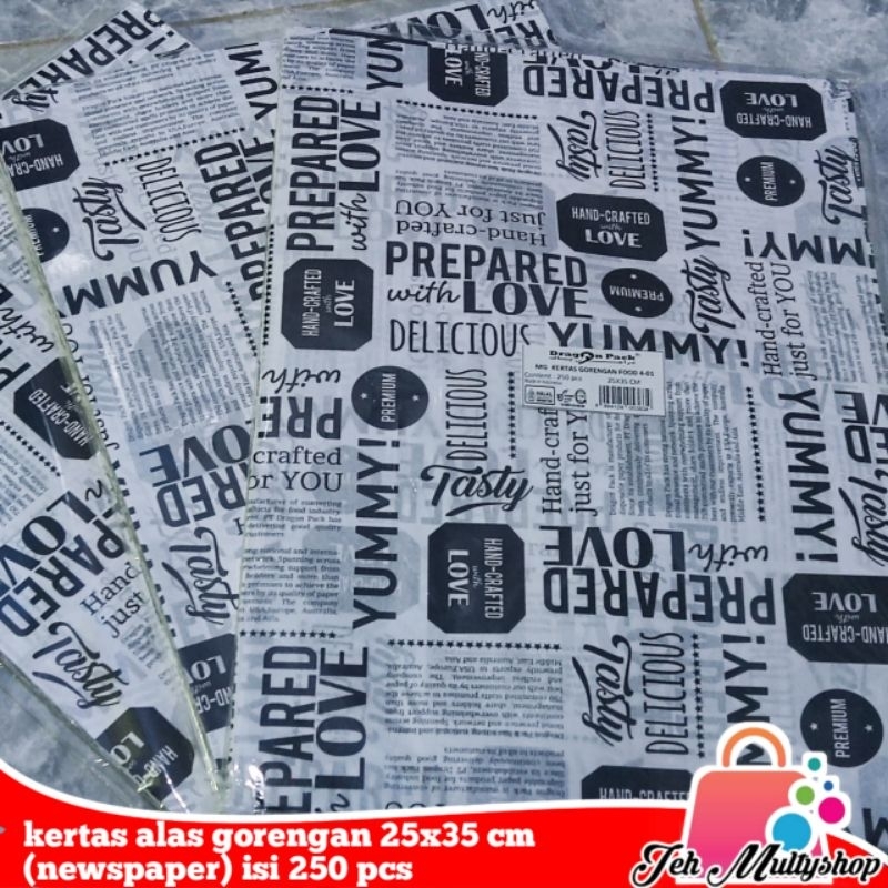 Jual kertas alas gorengan 25x35 cm motif newspaper / alas snack ...