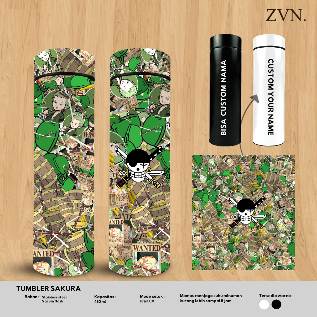 Jual Custom Botol Minum Tumbler Sakura Edisi Zoro Pattern One Peace ...