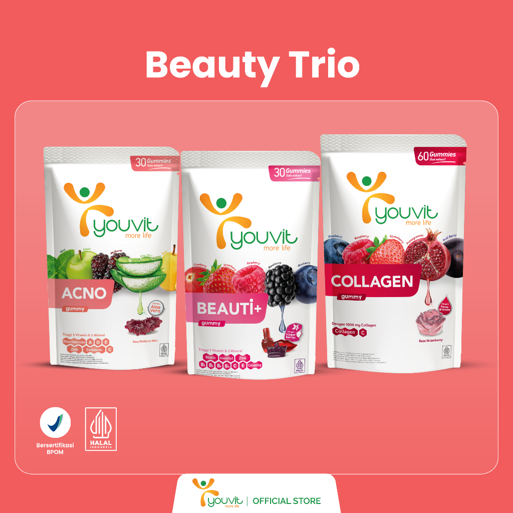 Jual Youvit Beauty Trio 30 Hari - Youvit Collagen, Beauti+, AcNO untuk ...