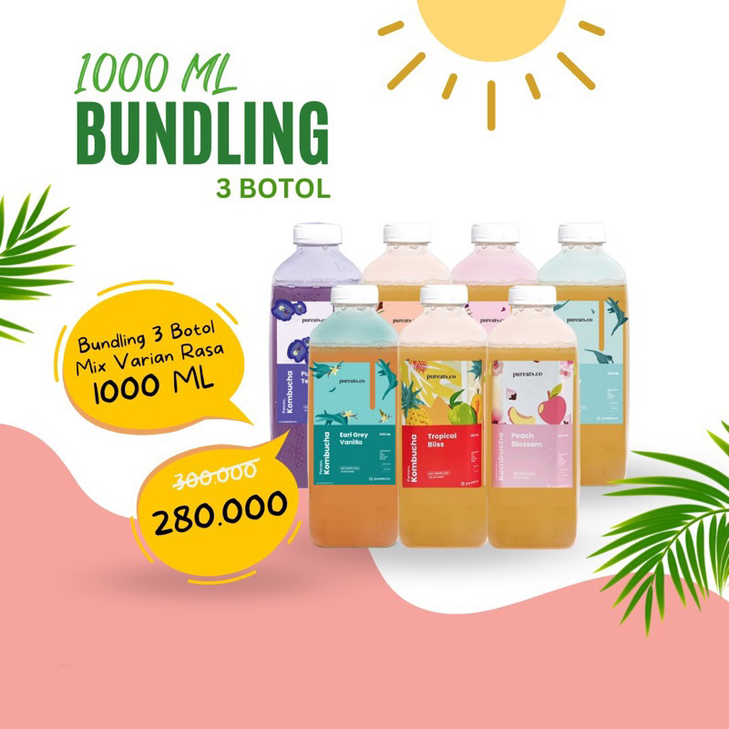 Jual Bundling Kombucha Pureats 3 Botol 1000ml | Shopee Indonesia