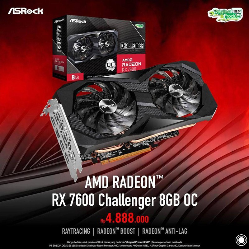 Jual Asrock Radeon RX 7600 CHALLENGER D 8GB OC GDDR6 - RX7600 DDR6 ...