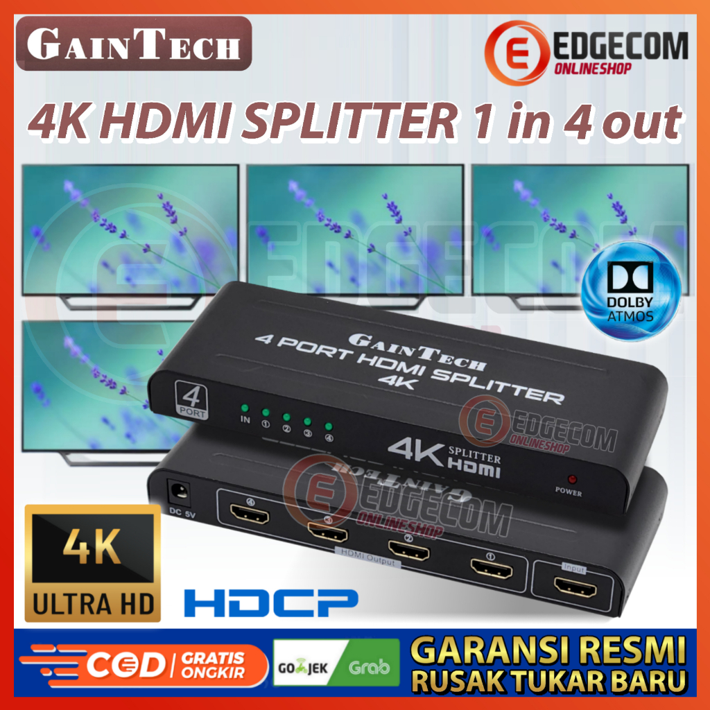 Jual GAINTECH HDMI Splitter 4 port support 4K 1 Input to 4 Output HDMI ...