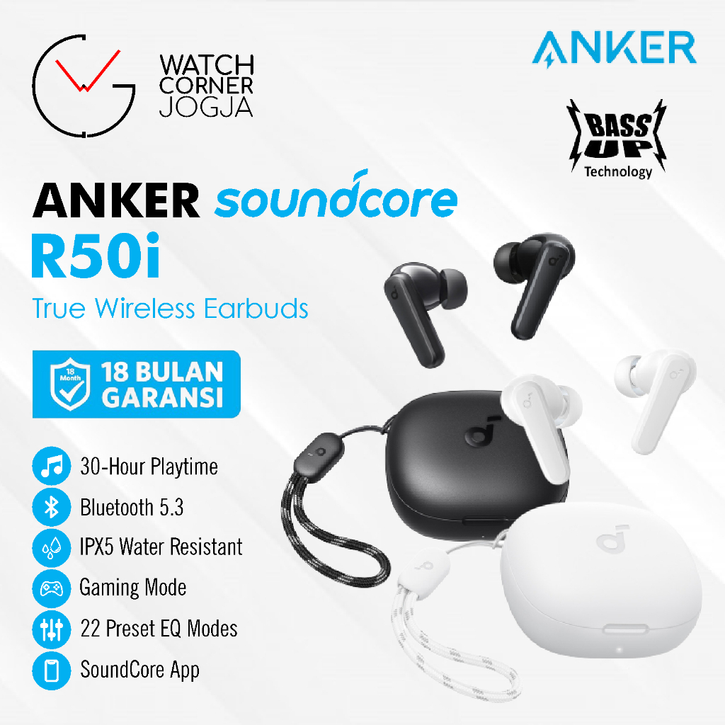 Jual TWS Anker SoundCore R50i Bluetooth Earbuds IPX5 Bass Up - A3949 ...