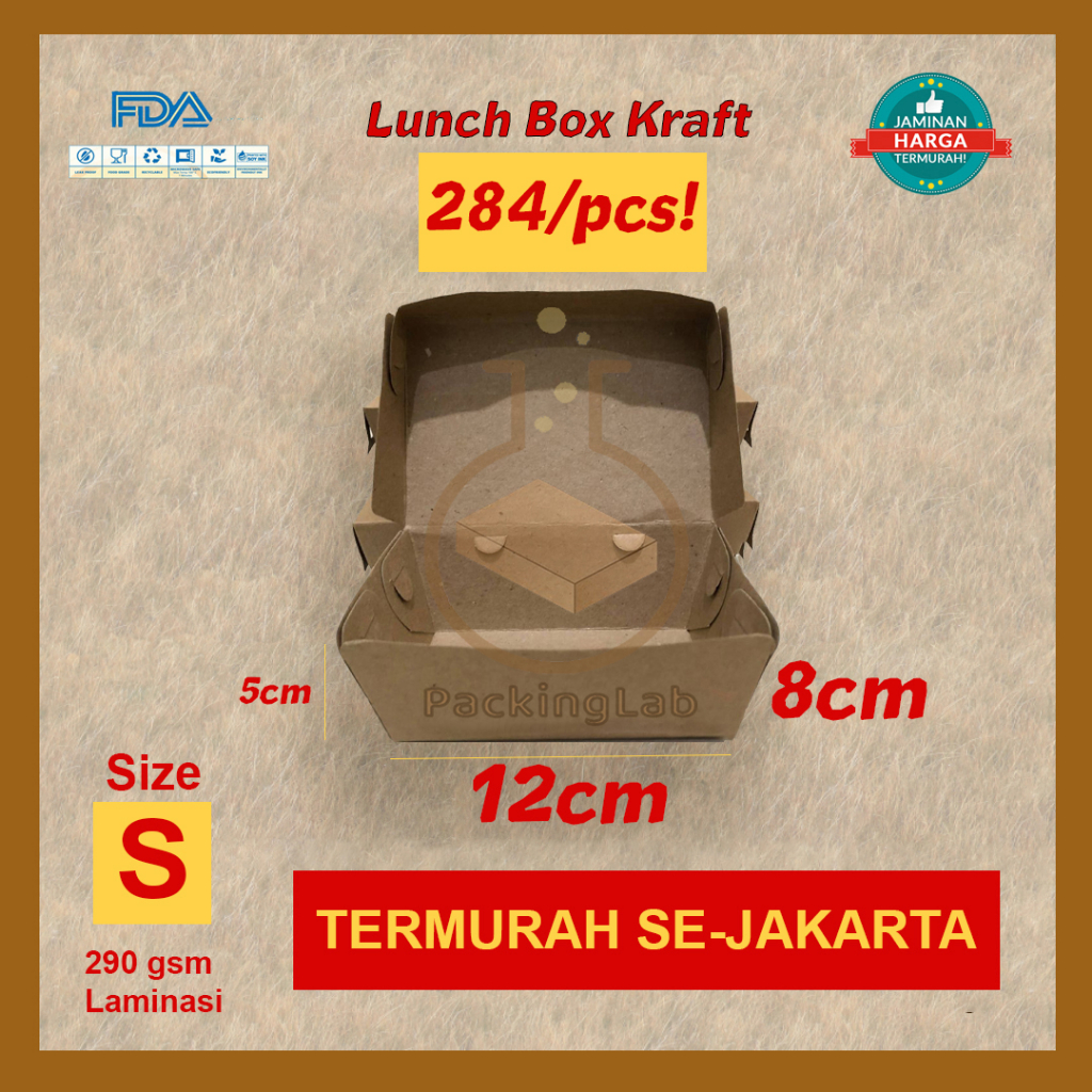 Jual PAPER LUNCH BOX SIZE S KRAFT COKLAT FULL LAMINASI FOODGRADE 290 GSM | Shopee Indonesia