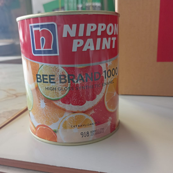 Jual CAT KAYU DAN BESI NIPPON PAINT BEE BRAND 1000 0,9 LTR - 918 VERMILLION | Shopee Indonesia
